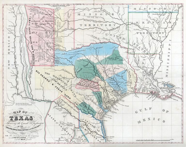 TEXAS MAP OF GRANTS BY THE COLORADO AND RED RIVER LAND COMPANY 1835